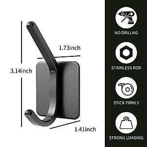 TAKORUY Heavy Duty Adhesive Hooks, Self-Adhesive Hooks, Brushed Space Aluminum Wall Hooks, Multiple Colors and Styles, 50 lb Maximum Load, Metal Coat Hook for Kitchen Home Schools and Offices (Black)