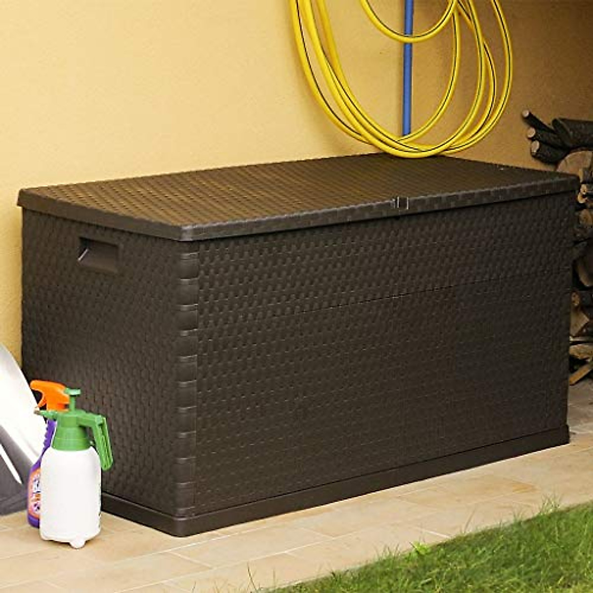 Deck Box, Large Storage Space for Cushions, Pool Accessories, Pillows, Garden Storage Box Lights Ideal for Garden, Patio, Balcony, Storage Box in Patio Storage Box Brown 47.2"x22"x24.8"