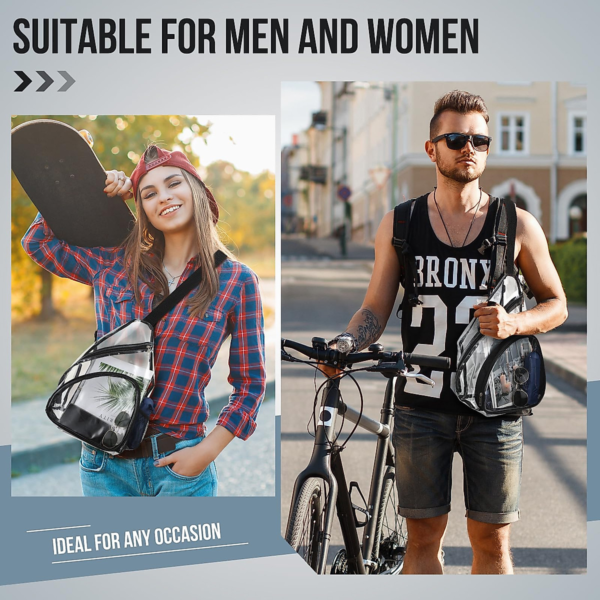 Silkfly 6 Piece Transparent Sling Bag Transparent Backpack Stadium Approved Plastic Clear Shoulder Crossbody Backpack with Water Holders for Sports Event Concert Travel Stadium