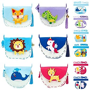 FREEBLOSS 6 Set Sew Your Own Purses Felt DIY Animal Theme Handmade Handbags Nonwoven Craft Sewing Play Gift with Safety Needle Felt Craft Kits for Children