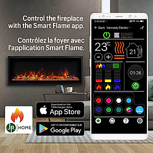 Kennedy II 42 Inch WiFi-Enabled Electric Fireplace, Wall Mount and Insert, Slim Modern Electric Fireplace Insert, Multicolor Realistic Flame, Touch Screen, Remote Control, Logs and Crystals, Black