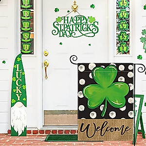 AVOIN colorlife Welcome Lucky Clover St Patricks Day Garden Flag Double Sided, Polka Dot Shamrock Yard Outdoor Flag 12x18 Inch