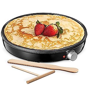 Crepe Maker Machine, Reemix Compact Pancake Griddle Precise Temperature Control, Nonstick 12” Electric Griddle, Batter Spreader for Eggs, Pancakes, Omelets and Quesadillas, Includes Spatula, Spreader