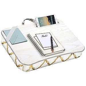 LAPGEAR Designer Lap Desk with Phone Holder and Device Ledge - Gold Quatrefoil - Fits up to 15.6 Inch Laptops - Style No. 45416