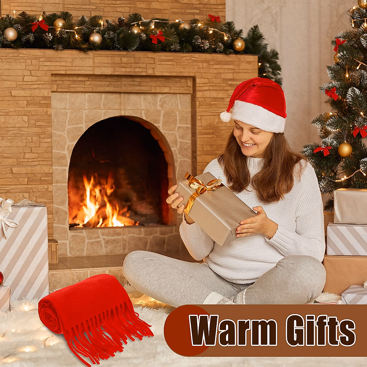 Kigeli 24 Pack Winter Scarves Solid Soft Warm Scarf with Fringe Men Women Cold Weather Scarves Wraps Warm Winter Scarf Bulk (Red)