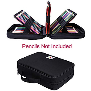 BOMKEE Pencil Case for Adults 220 Slots Pencase Colored Pencils Gel Pen Organizer Bag with Zipper for Student Artist Handy Glitter Gel Pens, Refills, Waterproof Coloring Holder Pencils Case(Black)