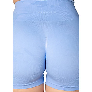 AUROLA CAMO Collection Workout Shorts for Women Subtle Logo Seamless Scrunch Gym Yoga Running Active Short,CAMO-Serenity Blue,M