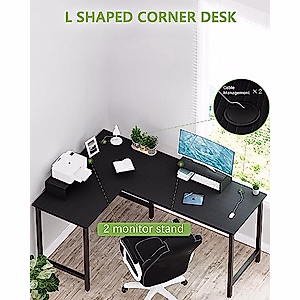 MINOSYS L Shaped Computer Desk - 58" Gaming Desk, Reversible Corner Desk, Home Office Writing Desk with Monitor Stand Shelf, Space-Saving Modern Simple Wooden Desk, Black