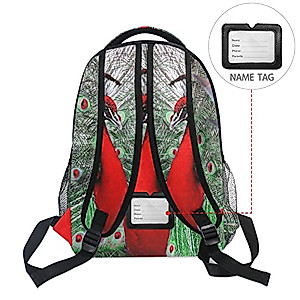 Red Peacock With Beautiful Feathers School Backpack College Bookbag Lightweight Travel Laptop iPad Tablet Shoulder Bag Business Daypack for Girl Boys Women Men M