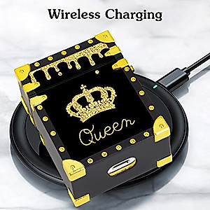 Fiyart Airpods Case for Airpods 2&1 Queen Golden Crown Luxury Trunk Charging Cover Protective Case with Airpod Accessories Anti-Lost Keychain Strap Carabiner