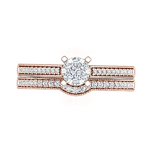 FINEROCK 0.40 Carat Diamond Bridal Ring Set in 10K Rose Gold (Ring Size 5.25)