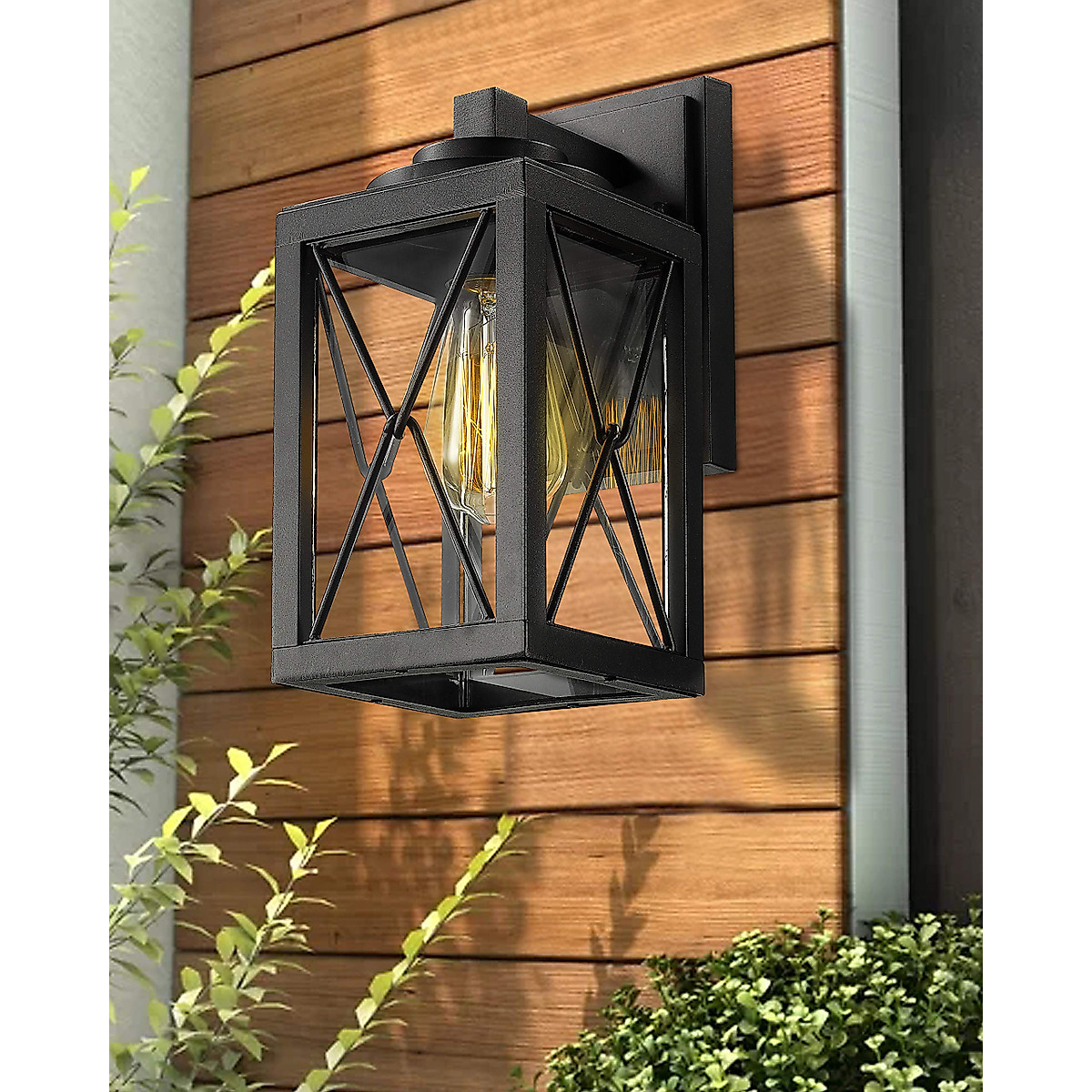 Emliviar Porch Lights 2 Pack, Black Outdoor Wall Lanterns Sconces with Clear Glass Shade, 0387BK-2PK