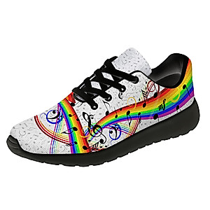 Music Themed Shoes Womens Mens Fashion Sneakers Walking Tennis Shoes Music Note Signs Rainbow Shoes,US Size 11 Women/9.5 Men