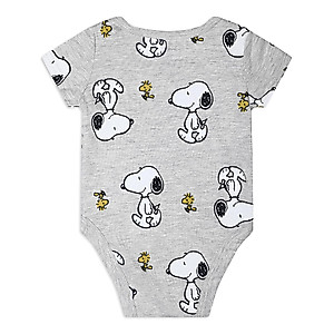 Peanuts Snoopy Boys 4 Pack Short Sleeve Bodysuit for Newborn and Infant