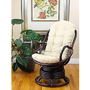 Lounge Swivel Rocking Rattan Wicker Java Chair Handmade w/Light Brown Cushion,Colonial Color