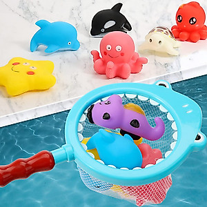 Shindel 16PCS Bath Toys, Baby Kids Floating Animal Toys Pool Toy Set Fishing Net Clockwork Swimming Toys, Pool Toys for Toddlers Age 2-4 Pool Bath Time for Infant Girls Boys