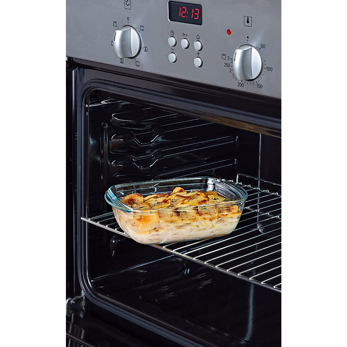 Ôcuisine 334S116 rectangular tempered borosilicate glass food containers with patented microwave safe, oven cooking (without lid), storage & reheating, Set of 3, BPA Free, Made in France