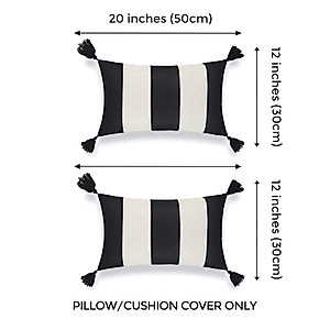 Hofdeco Modern Boho Patio Indoor Outdoor Lumbar Pillow Cover ONLY for Backyard, Couch, Sofa, Black Stripes, 12"x20", Set of 2
