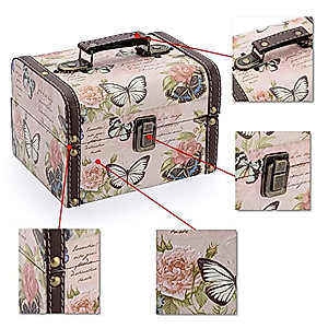 ELLDOO Butterfly Treasure Chest Box, Wooden + PU Leather Storage Decorative Box for Jewelry Trinkets, Keepsakes box for Girls Women Gifts