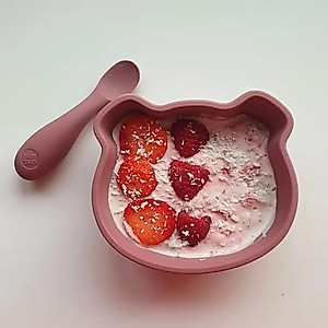 TUM TUM Baby Dinner Set for Weaning, Includes Silicone Suction Plate & Bowl, Baby Cutlery, 6 Months Plus, Dishwasher Safe, BPA Free (Betsy Bear)