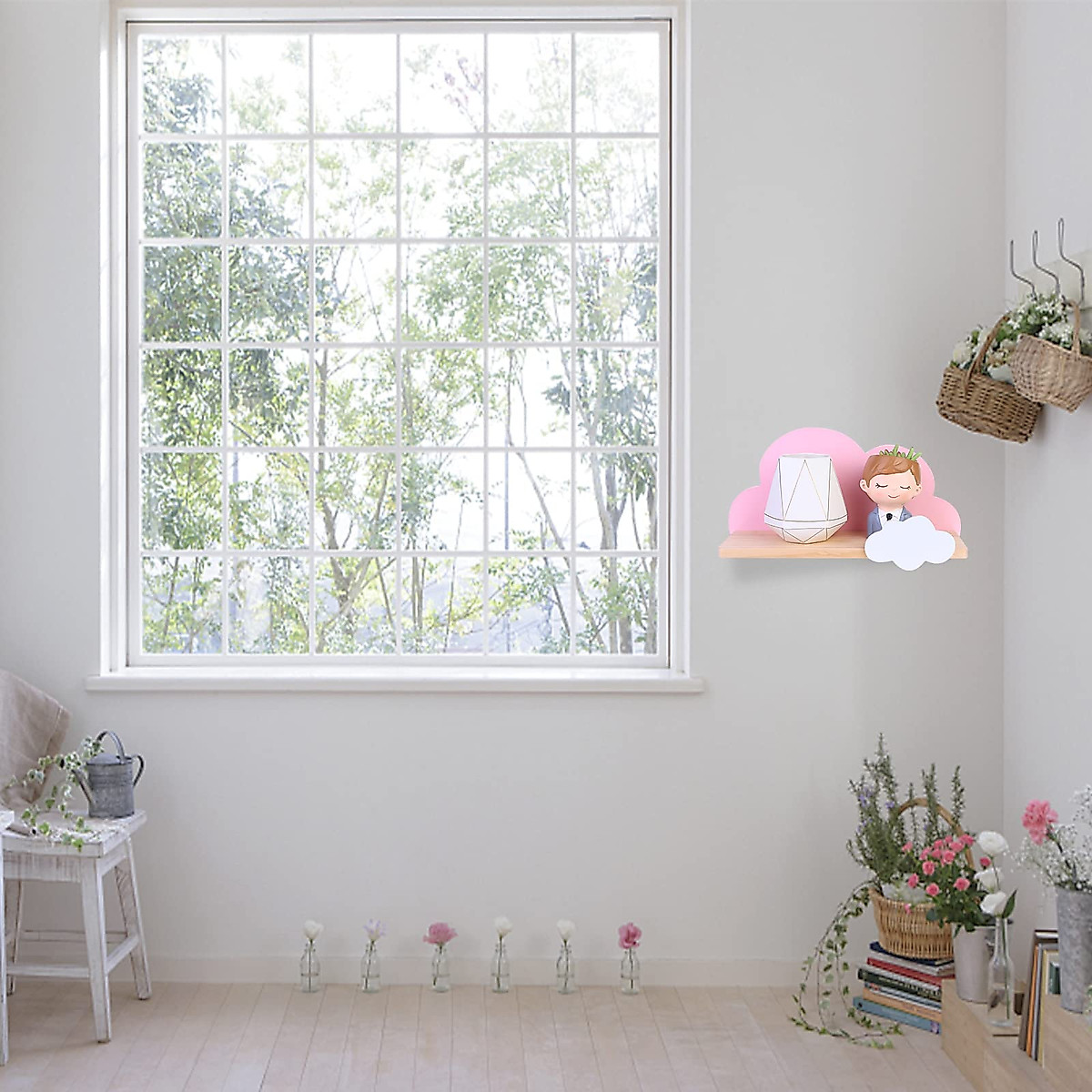 Cloud Shelves for Children’s Nursery Or Bedroom - Kids Nursery Room Shelves,Floating Bedroom Baby Book Shelf Storage Shelf, Cloud Floating Wooden Shelf Wall Decoration（Pink）
