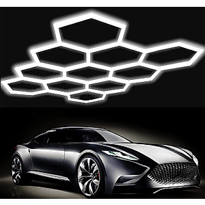 SENKOYU DIY Plug in Hexagon LED Garage Light for Workshop Gym Detail Shop, Size Customizable Hexagonal Honeycomb Grid System (11 Hexagonal Grid System)