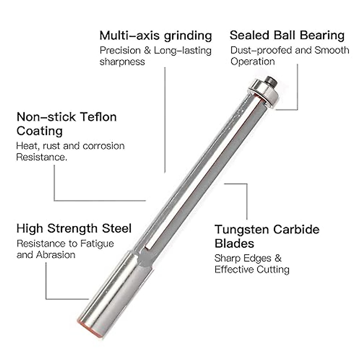 Flush Trim Router Bit 1/2 Shank by Sinoprotools, Extra Long Flush Trim Bit Cutting Length 3", Carbide Top Bearing Router Bit, Trim Router Bits, Flush Cut Router Bit, for Woodworking