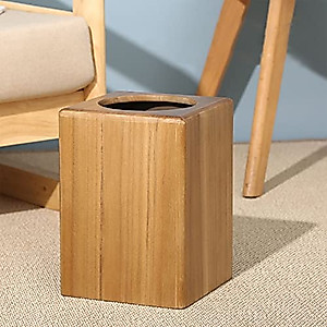 DRSFF Trash Can with Plastic Inner Cylinder Wooden Kitchen Rubbish Container Square Teak Living Room Garbage Bin Office Waste Basket Bedroom Bathroom Storage Bucket