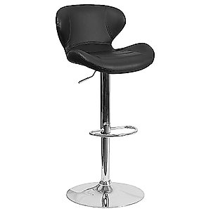 Flash Furniture Contemporary Black Vinyl Adjustable Height Barstool with Curved Back and Chrome Base