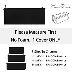 Water-Resistant Outdoor Bench/Settee Cushion Slip Cover,Patio Furniture Cushion Covers,Garden Long Chair Cover ONLY-48x18x3 INCH (Black)