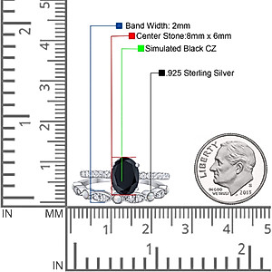 Simulated Black Cubic Zirconia Size-10 Two Piece Oval Art Deco Bridal Set Wedding Engagement Ring Band Round Simulated Cubic Zirconia 925 Sterling Silver