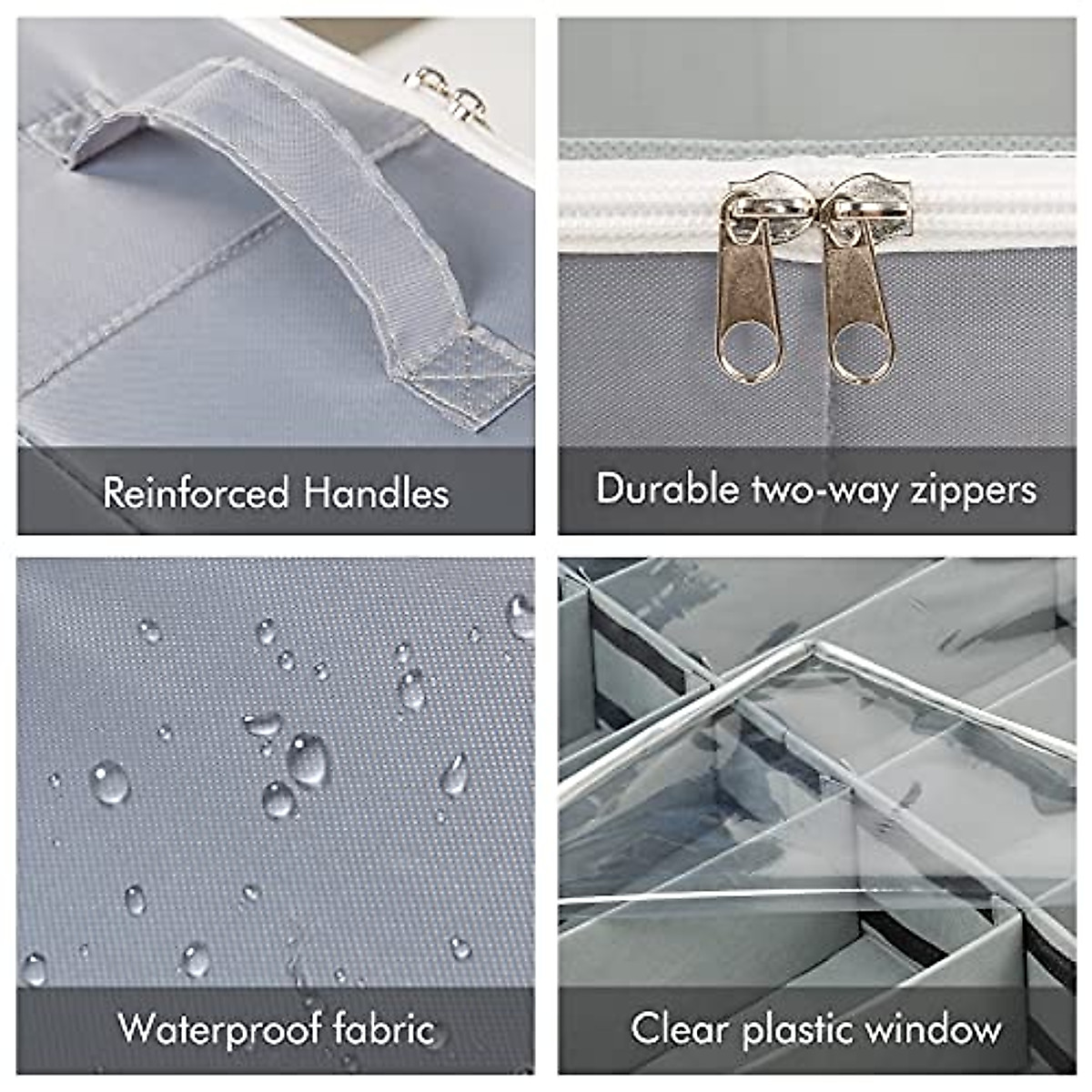 Surblue Shoe Storage Organizer Under Bed Adjustable Dividers Oxford Container Closet Storage Solution with Clear Cover and Handle for Clothing Boots Blankets Sweaters Toys,10 Pairs