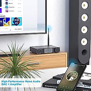 Fosi Audio DA2120C 240W Bluetooth 5.0 Stereo Audio Hi-Fi DAC Amplifier Support aptX 24Bit-192kHz 2.1 Channel Integrated Class D Power Amp with RCA/PC-USB/Coaxial/Optical Input and Remote Control