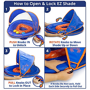 SwimSchool Deluxe Baby Float with Adjustable Canopy - 6-24 Months - Baby Swim Float with Splash & Play Activity Center Safety Seat - Navy/White