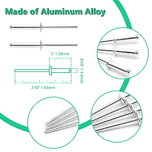 Qjaiune 100Pcs Aluminum Pop Rivets 3/16" x 1" (Diameter x Grip Length), Dome Head Blind Rivets for Sheet Metal Automotive Railway