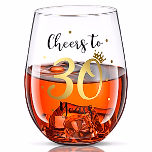 Cheer to 30 Birthday Stemless Wine Glass 30th Birthday Wine Glass Present for Men Women 30th Birthday Party Wedding Anniversary Party Decorations 17 oz