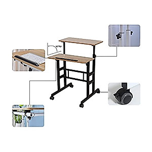 SDADI 2 Inches Carpet Wheels Mobile Standing Desk Stand Up Desk Height Adjustable Home Office Desk with Standing and Seating 2 Modes 3.0 Edition,Oak S001BFDT