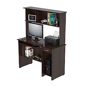 Inval Computer Workcenter with Hutch, Espresso-Wengue