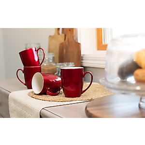 Elanze Designs Cardinal Red Glossy Finish 10 ounce New Bone China Coffee Cup Mugs Set of 4