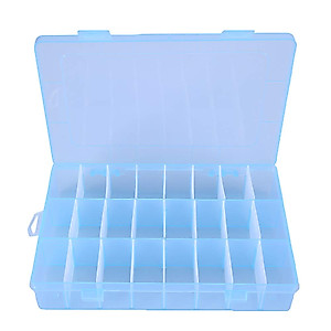 Jewelry Box Organizer Storage, 24 Grids Plastic Jewelry Adjustable Divider Container Detachable Beads Earrings Storage Case(Blue)