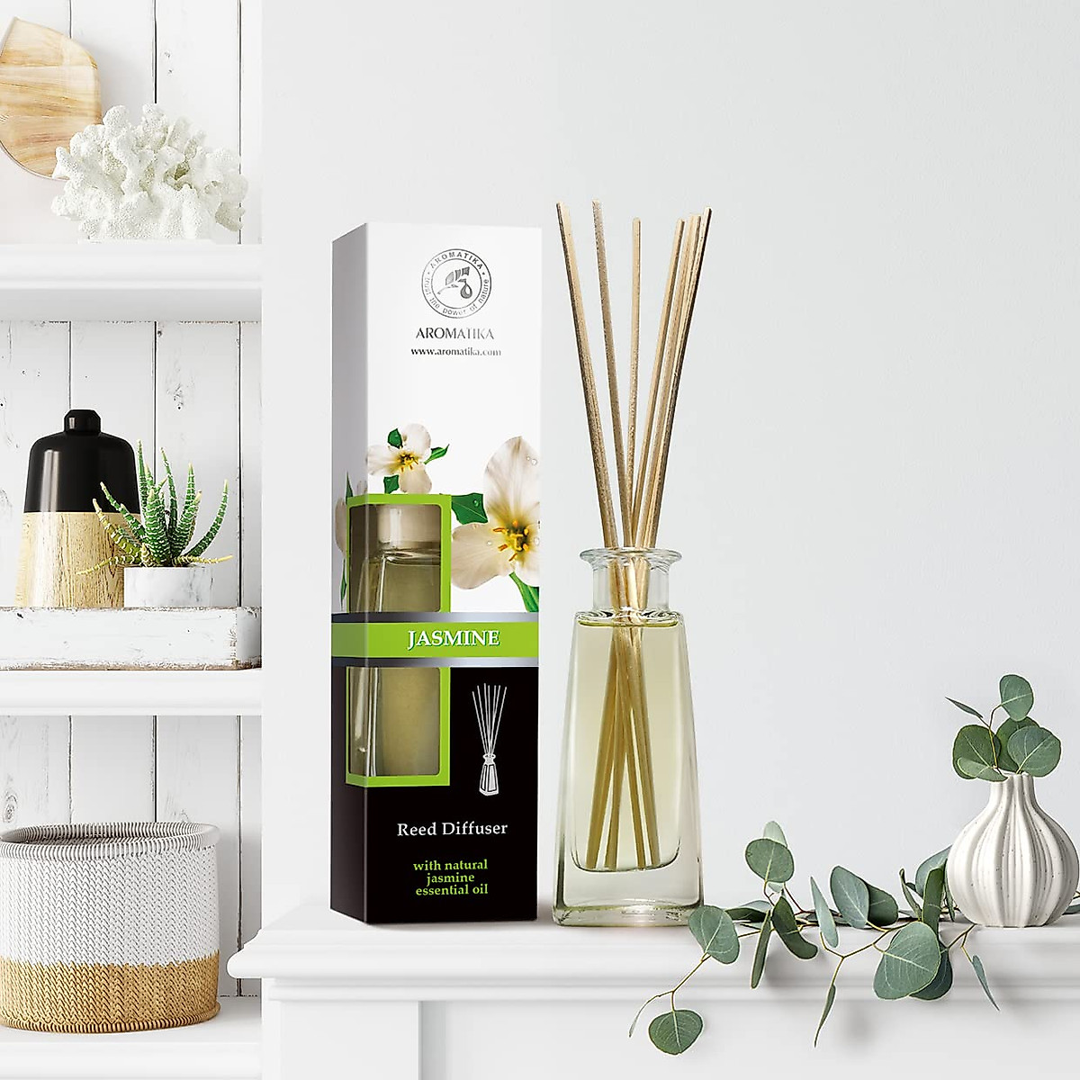 Jasmine Reed Diffuser 3.4 Fl Oz (100ml) - Home Fragrance - Air Freshener - Scented Diffuser - Gift - Spa - Home - Office - Boutique - Floral & Long Lasting Aroma - Aromatherapy