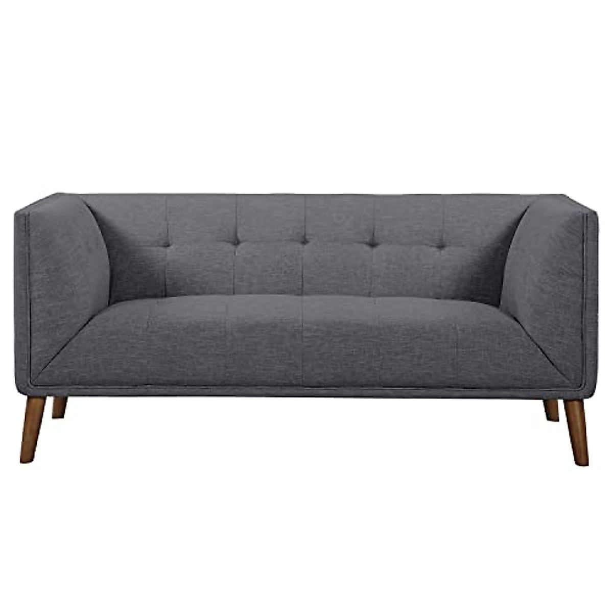 Armen Living Hudson Loveseat in Dark Grey Linen and Walnut Wood Finish