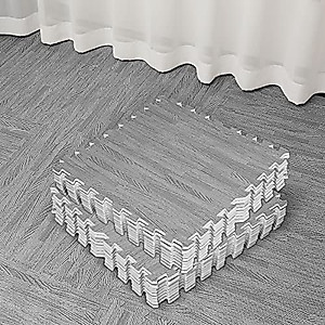 96.5 Sq. Ft Wood Grain Mats Foam Tiles 23.6 x 23.6 Inch 25 Pcs Interlocking Foam Floor Mats EVA Foam Floor Tiles for Kids Adults Playroom Bedroom Farmhouse Flooring (Grey)