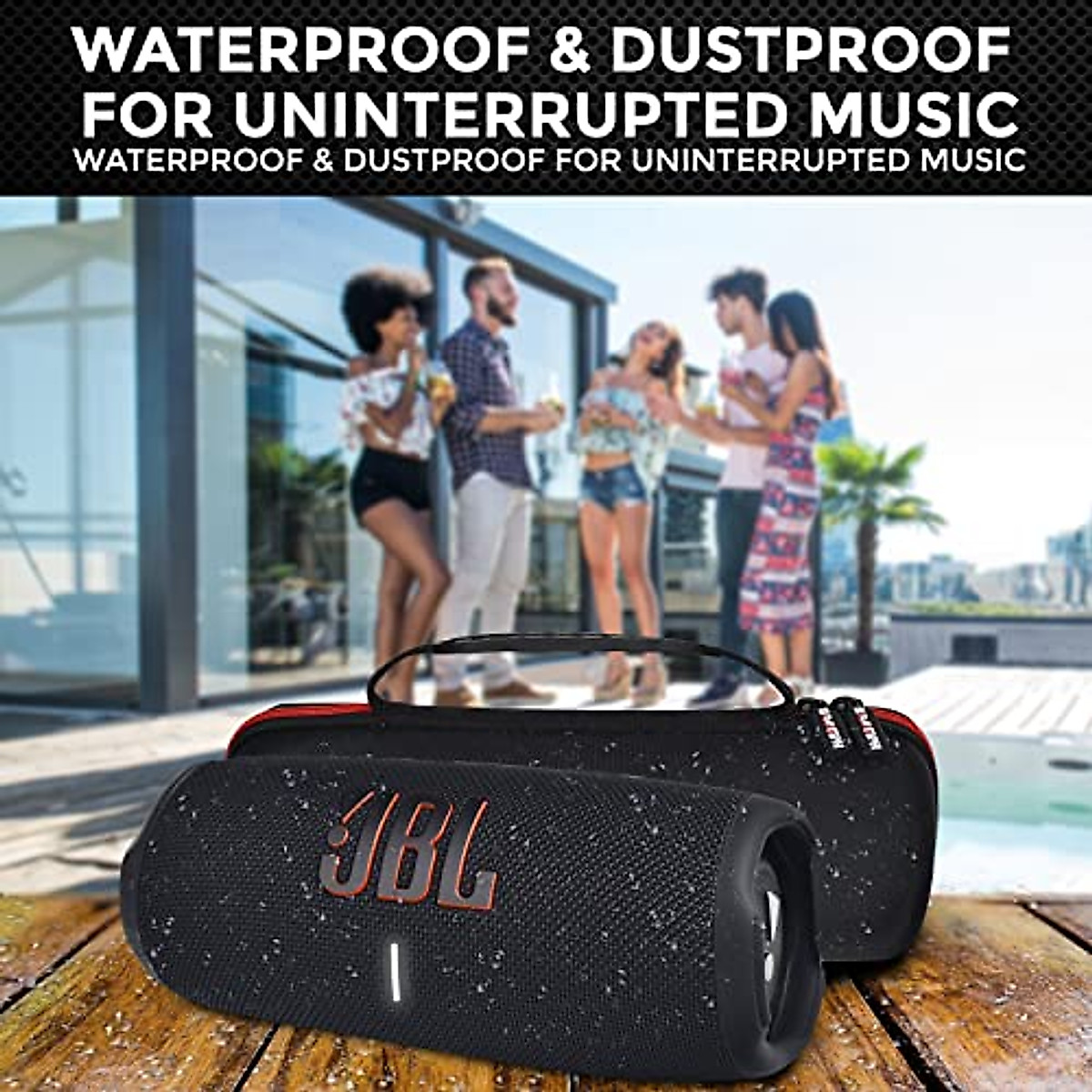 JBL Charge 5 Portable Waterproof Wireless Bluetooth Speaker Bundle with Boomph Portable Hard Carrying Protective Case - Black