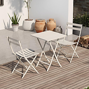 3 Piece Patio Bistro Set of Foldable Square Table and Chairs,Outdoor Furniture Sets with 2 Chairs and 1 Table for Bistro & Balcony Patio, Yard, Garden Outdoor/Indoor Conversation Set (White)