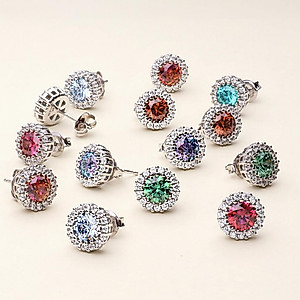 BERRICLE Sterling Silver Red Cubic Zirconia CZ Fashion Stud Earrings for Women, Rhodium Plated