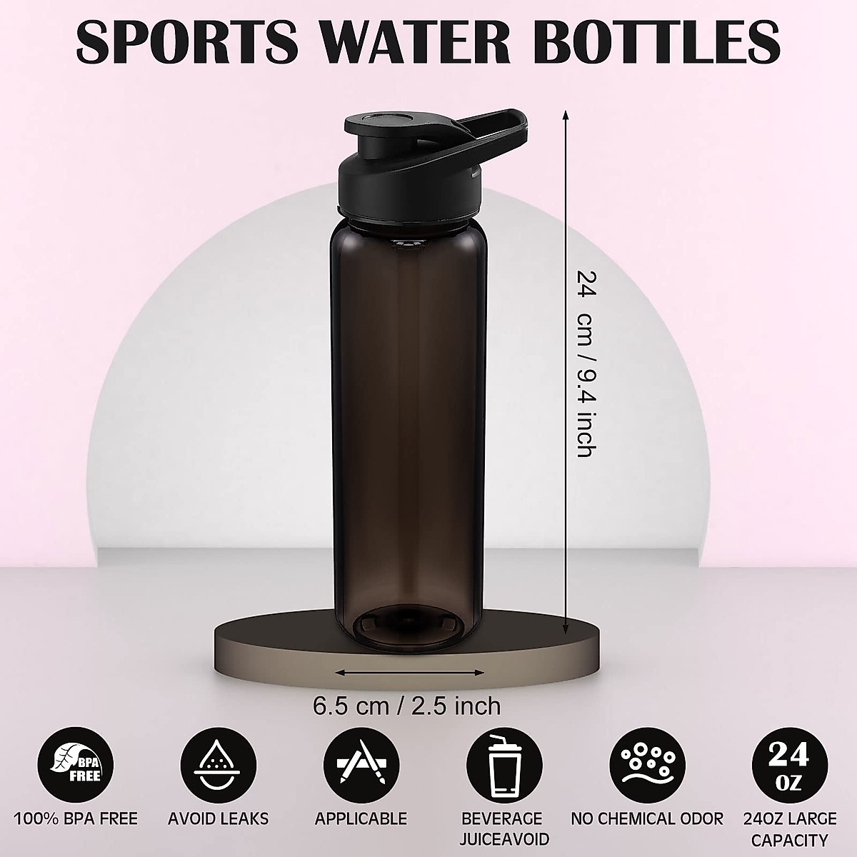 Mimorou 12PCS 24oz Sports Water Bottles Bulk Plastic Sports Drink Bottles Pack Sports Water Cups Set Sports Bike Water Bottles for Gym Outdoor Sports Cycling Camping Hiking Yoga (Clear Grey)