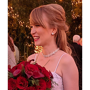 3 Pack Bridal Rhinestone Crystal Statement Choker Necklace Link Bracelet and Teardrop Dangle Earrings Jewelry Set