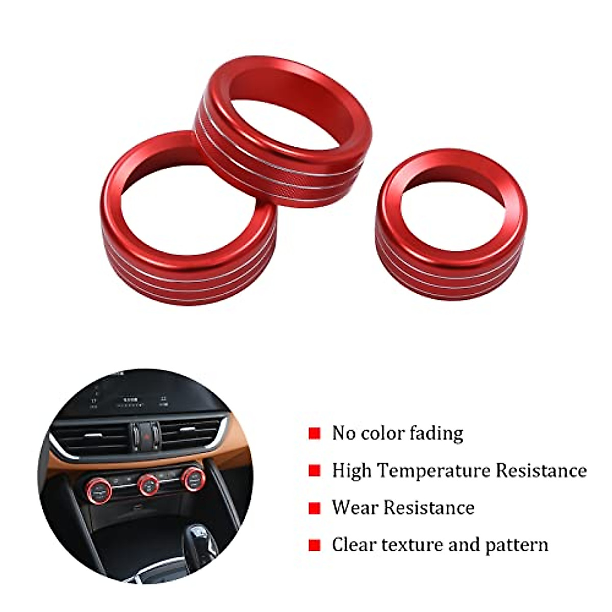 Car AC Knob Trim Air Conditioner Audio Cover Rotary Decoration Ring Sticker Decal fit for Alfa Romeo Giulia Stelvio 2017 to 2019 Car Accessories (Red)