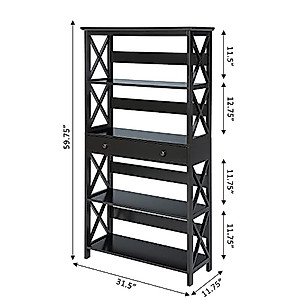 Convenience Concepts Oxford 5 Tier Bookcase with Drawer, Black